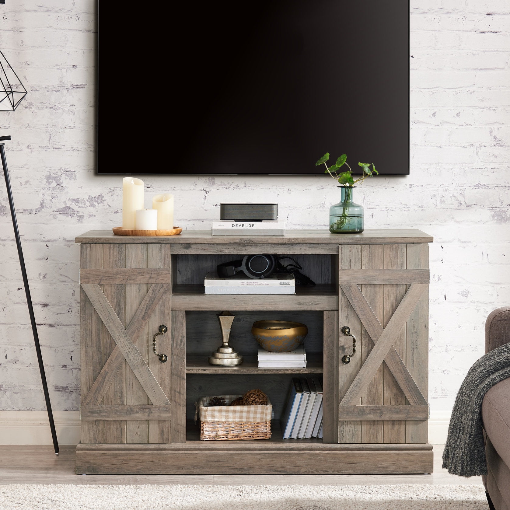 47-Wide Gray Wash Farmhouse TV Stand for 50" TVs | Easy Cable ...