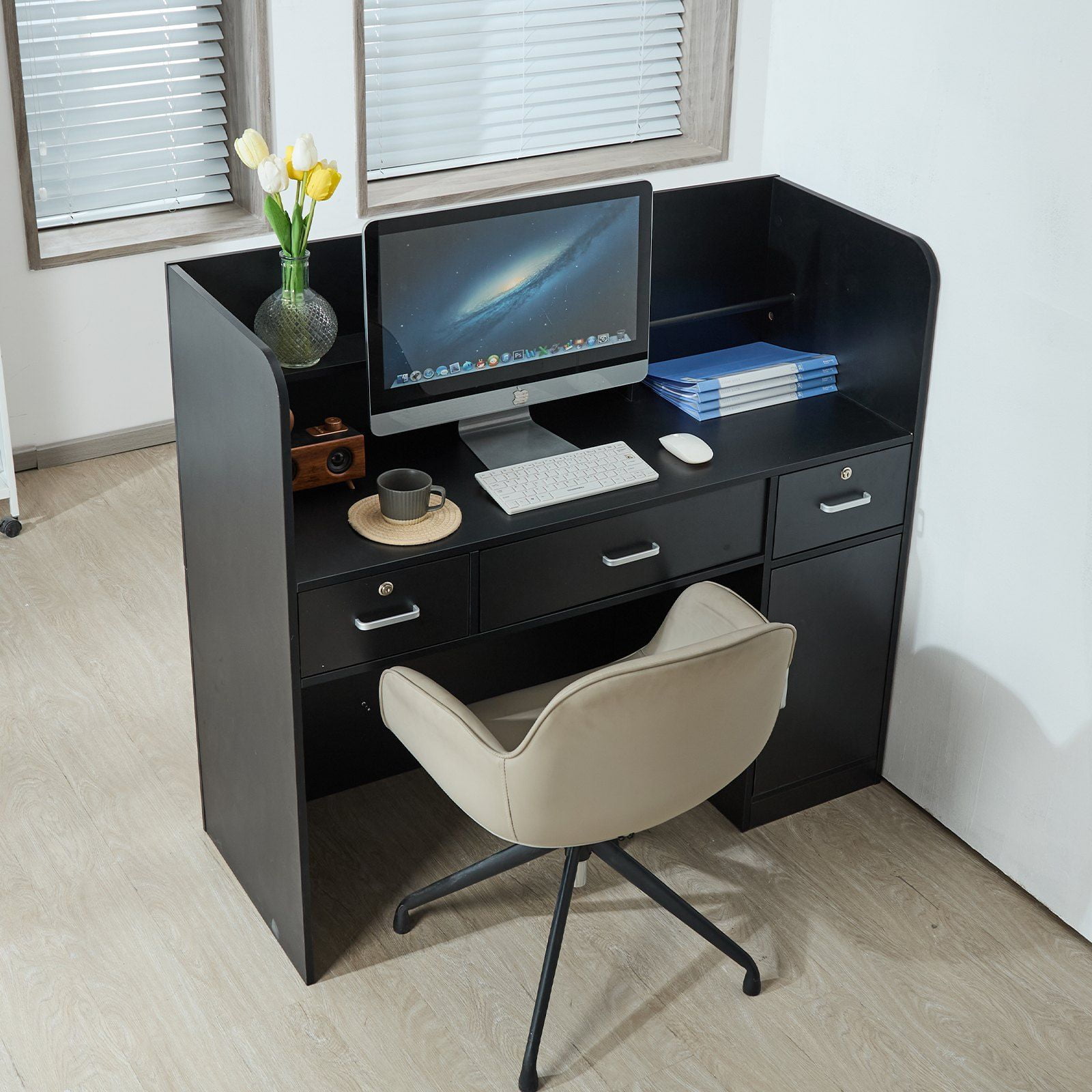 47" Wide Lockable Reception Desk with Storage Cabinet & Drawer, Sleek ...