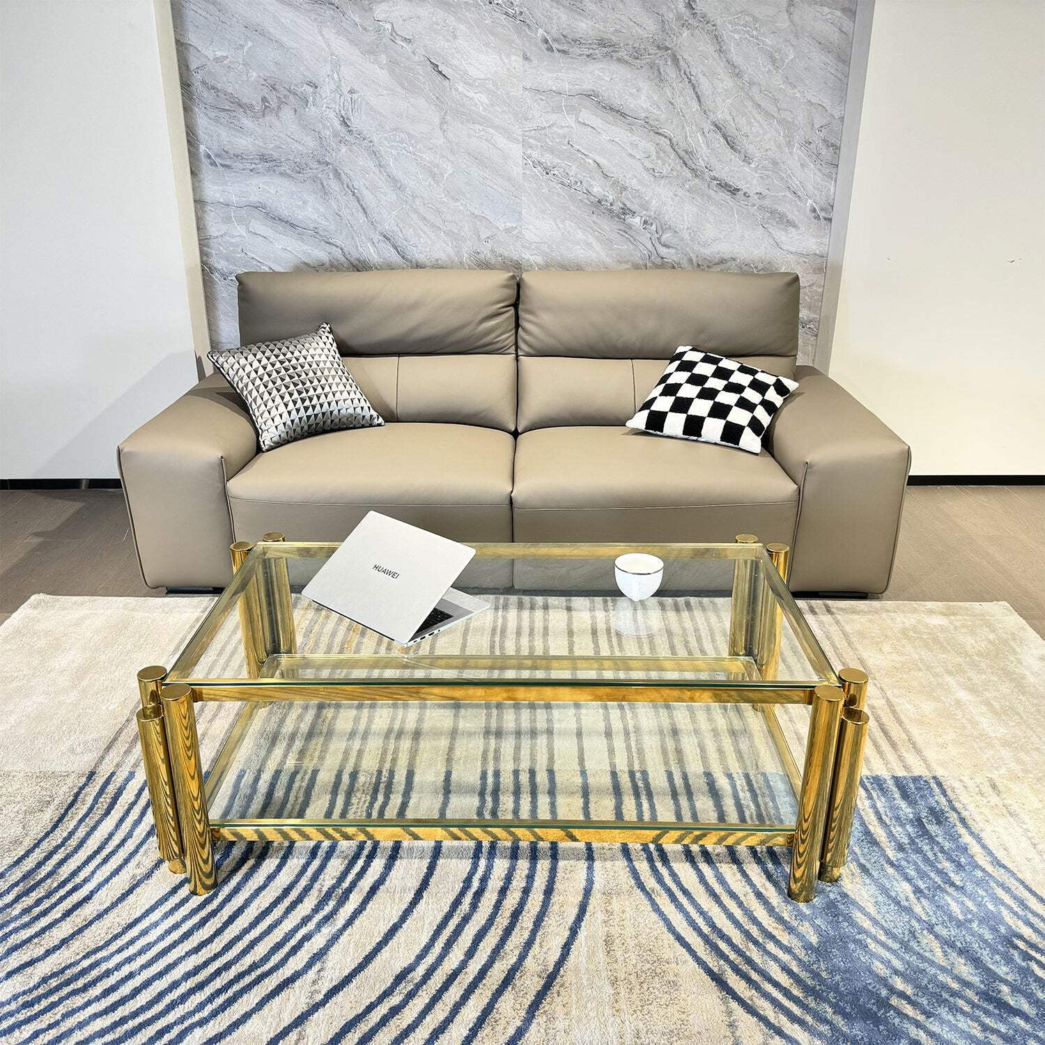 47" Wide Rectangle Modern Stainless Steel Coffee Table, Double Layer ...