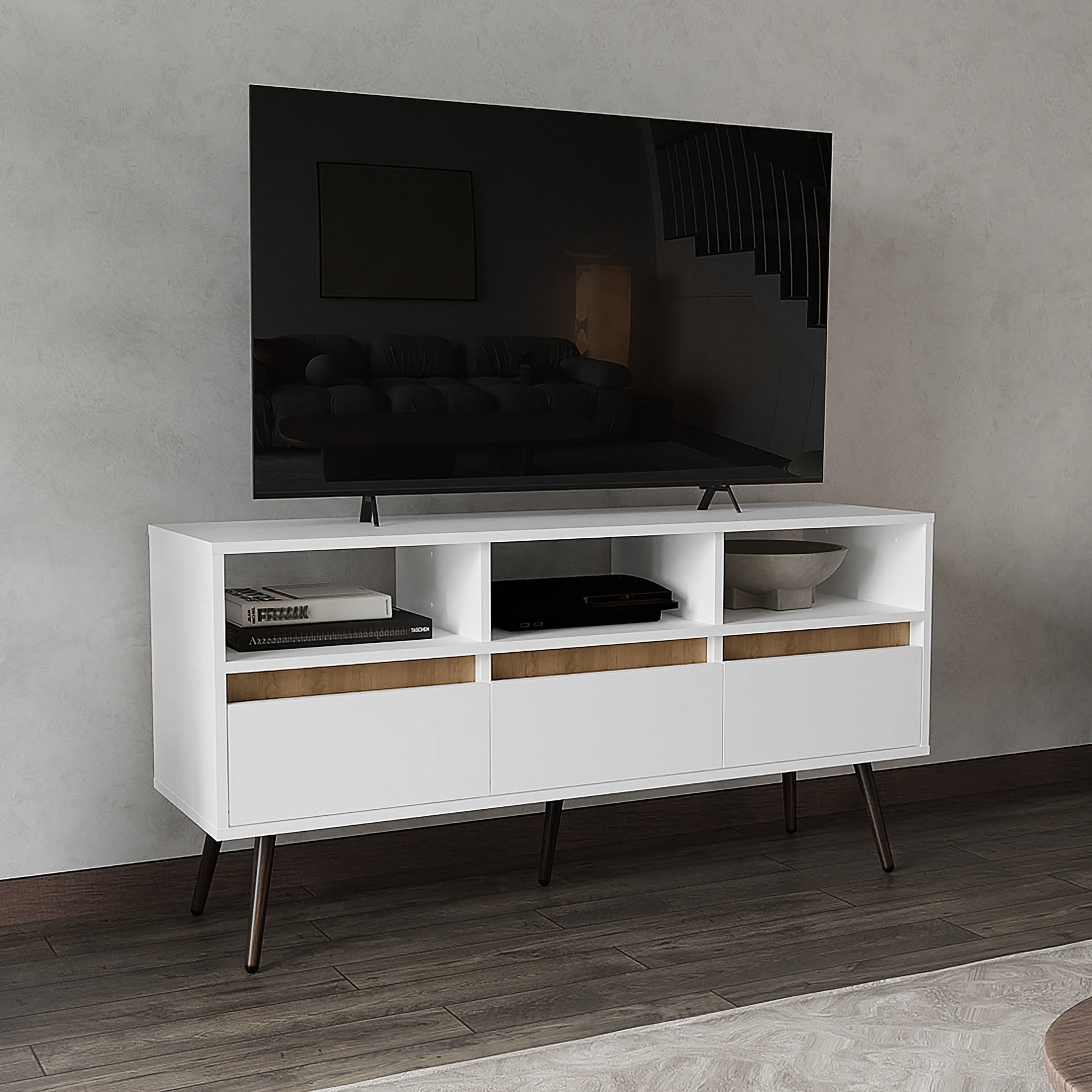 47" Wide TV Stand for Primary Living Space | Provides Storage for Decor ...