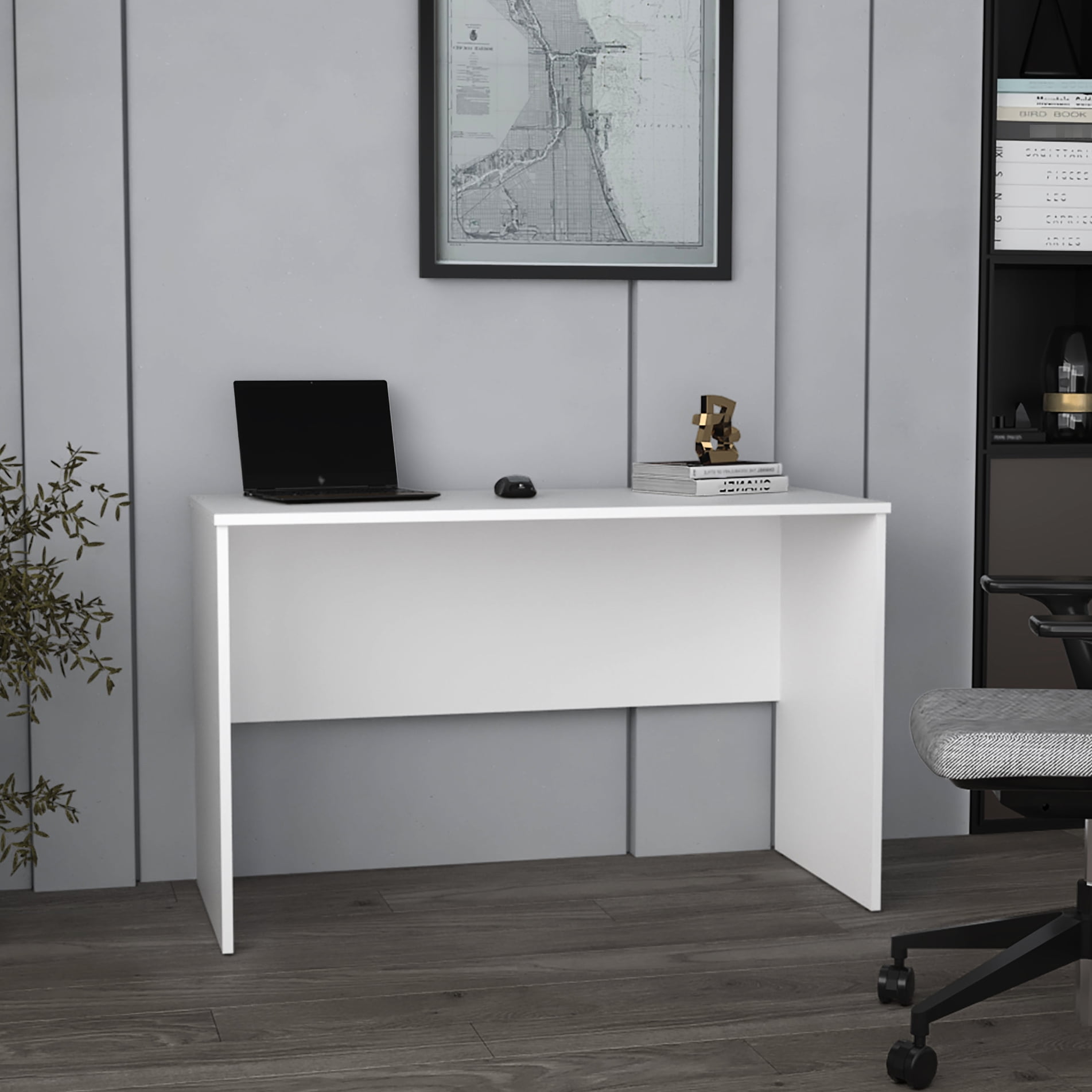 47" Wide White Desk - Modern Simple Table For Bedroom, Living Room ...