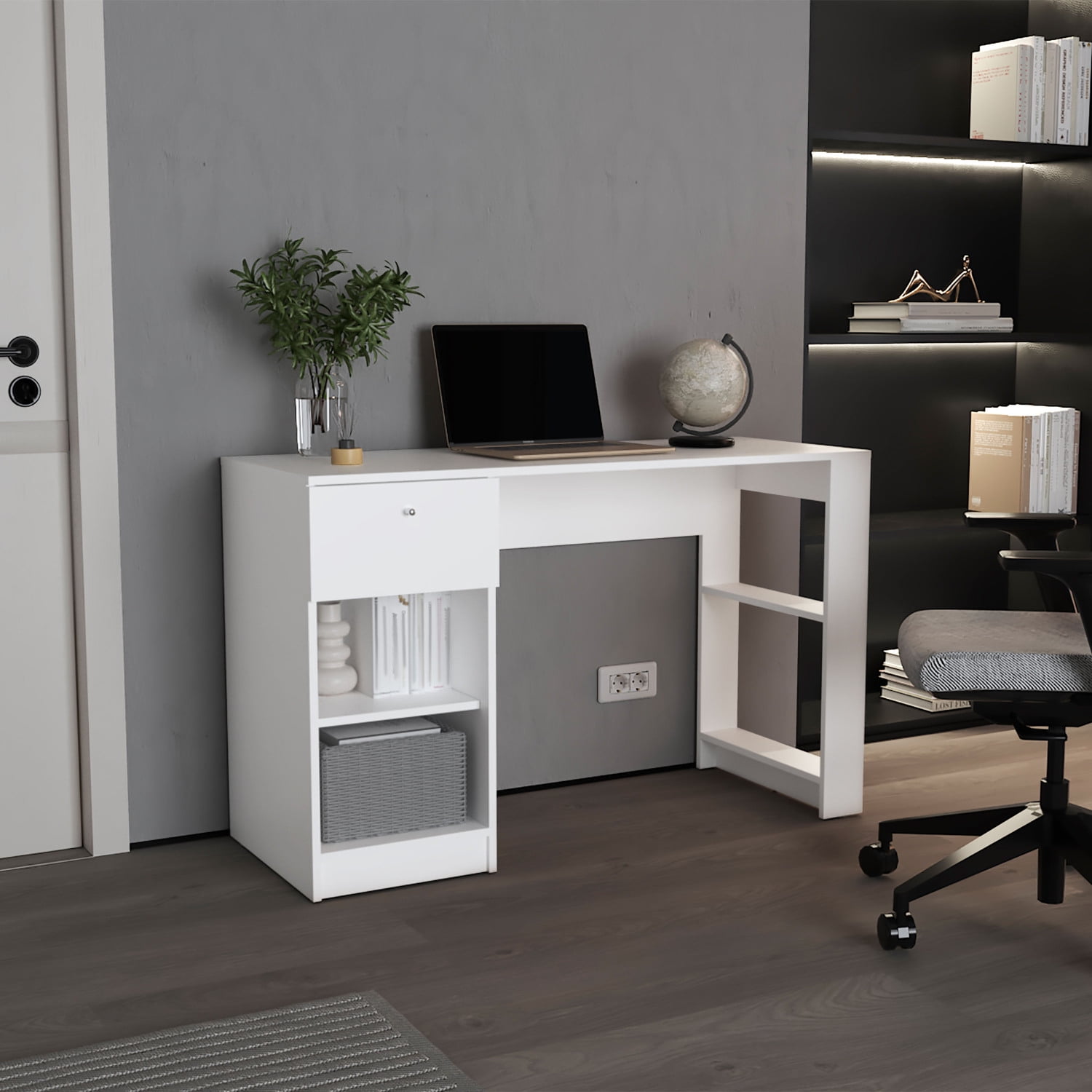 47" Wide White Desk with Four Shelves and One Drawer Perfect for Home ...