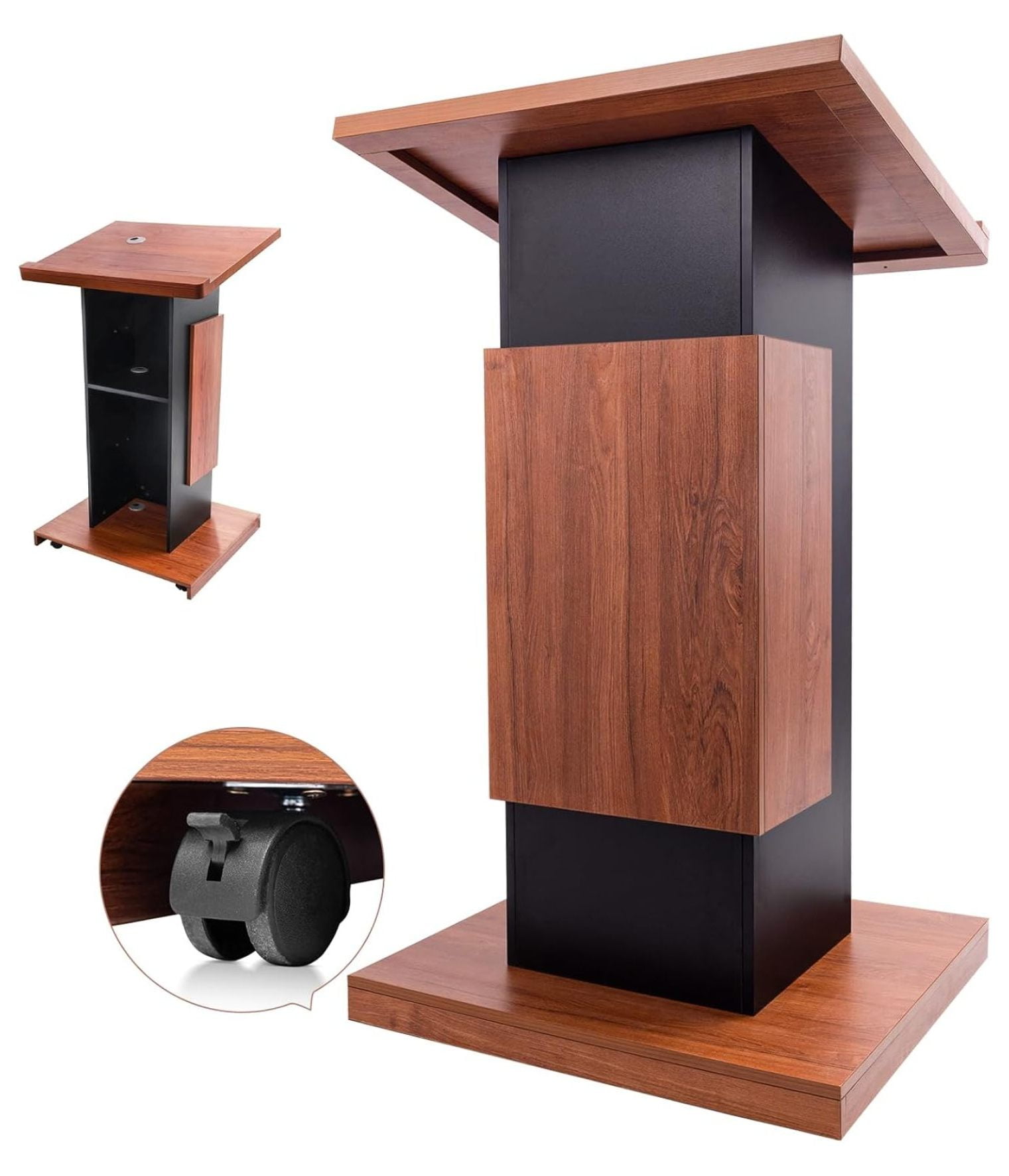 47" Wooden Podium Stand, 15MM Particle Board Lectern with Storage Space ...