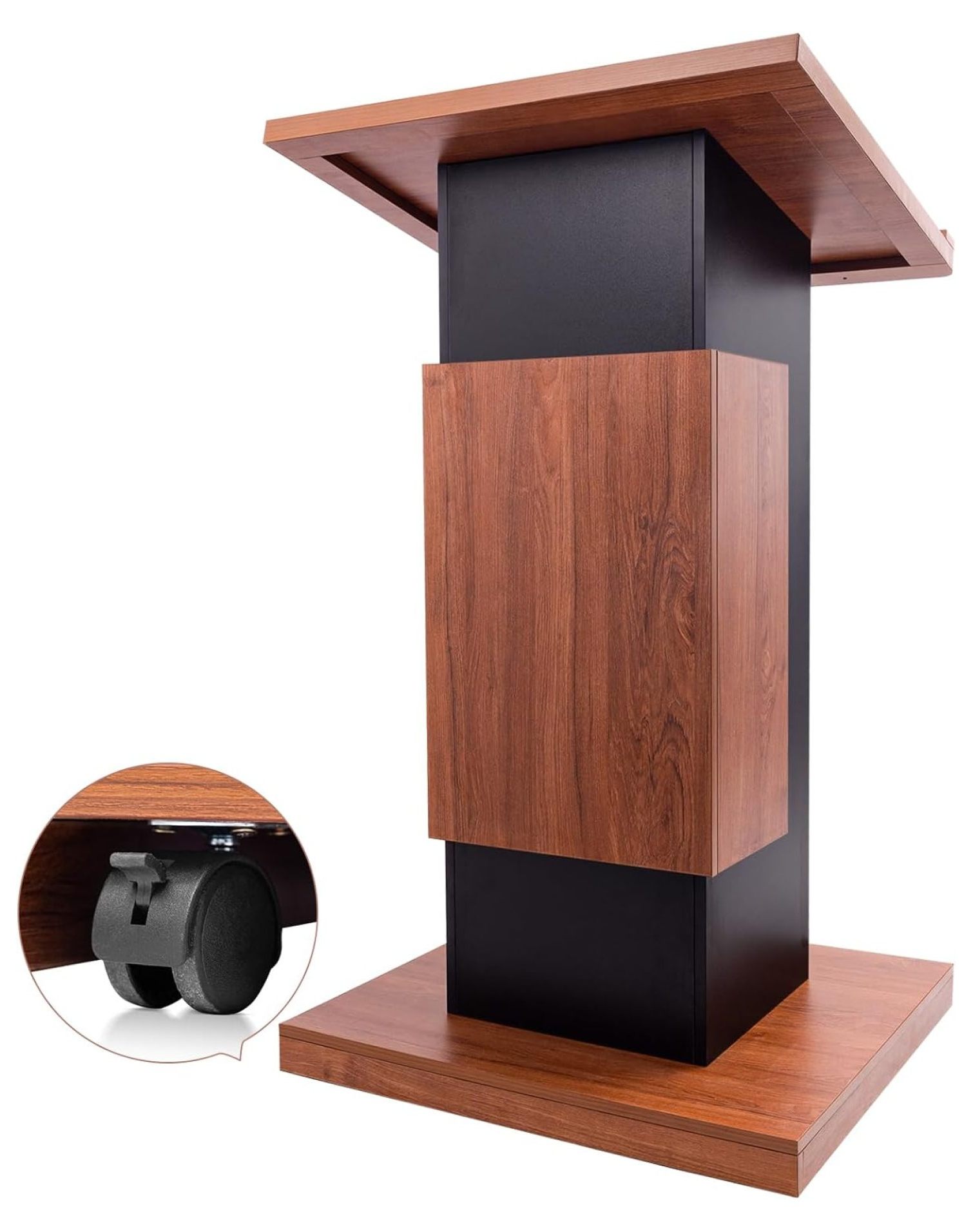 47” Wooden Podium Stand with Lockable Wheels, Portable Lectern for ...