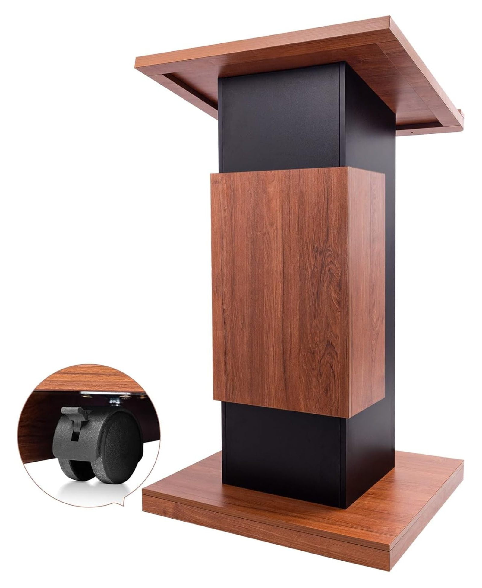 47’’ Wooden Podium Stand with Wheels, Portable Lectern Churches with 15 ...