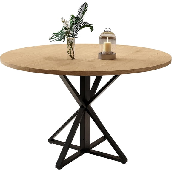 Weston Home 45" Round Oak Top Dining Table with Pedestal Base, Multiple ...