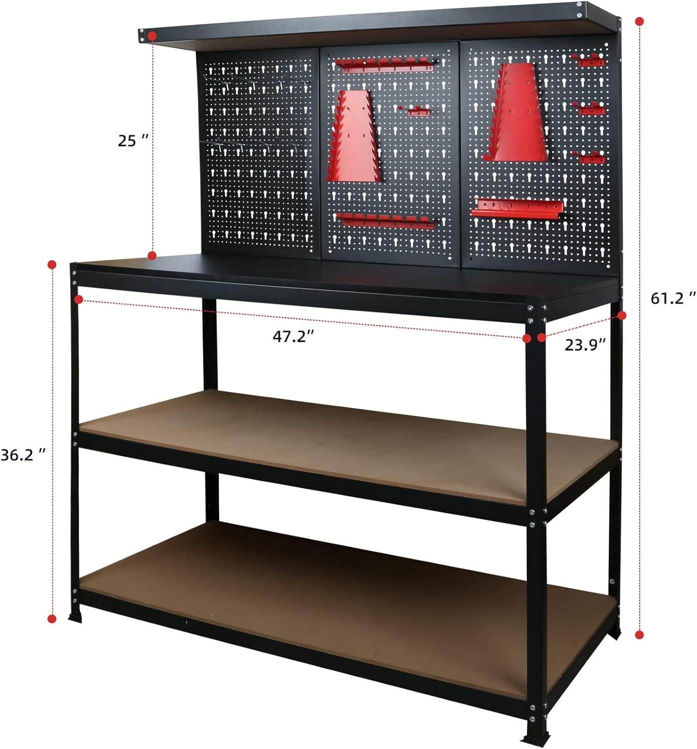 47”Work Bench with Pegboard,330Lbs Multipurpose Work Benches for Garage ...