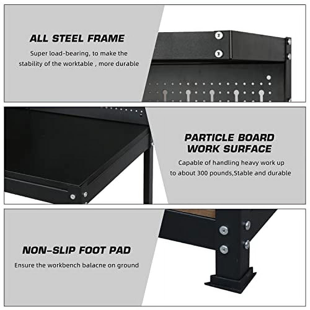 47”Workbench, Heavy-Duty Steel Tool Workbench with Pegboard Shelves ...
