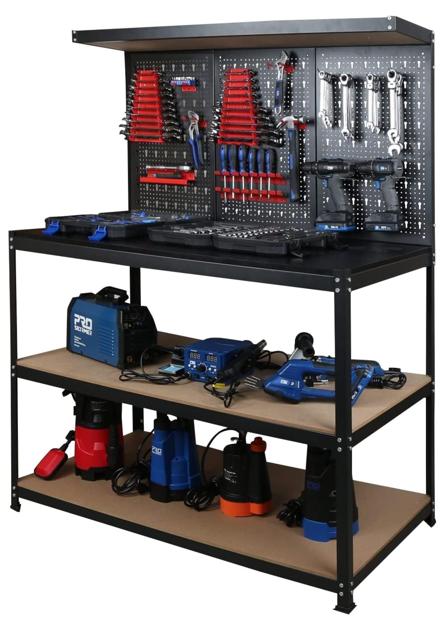 47”Workbench, Heavy-Duty Steel Tool Workbench with Pegboard Shelves ...