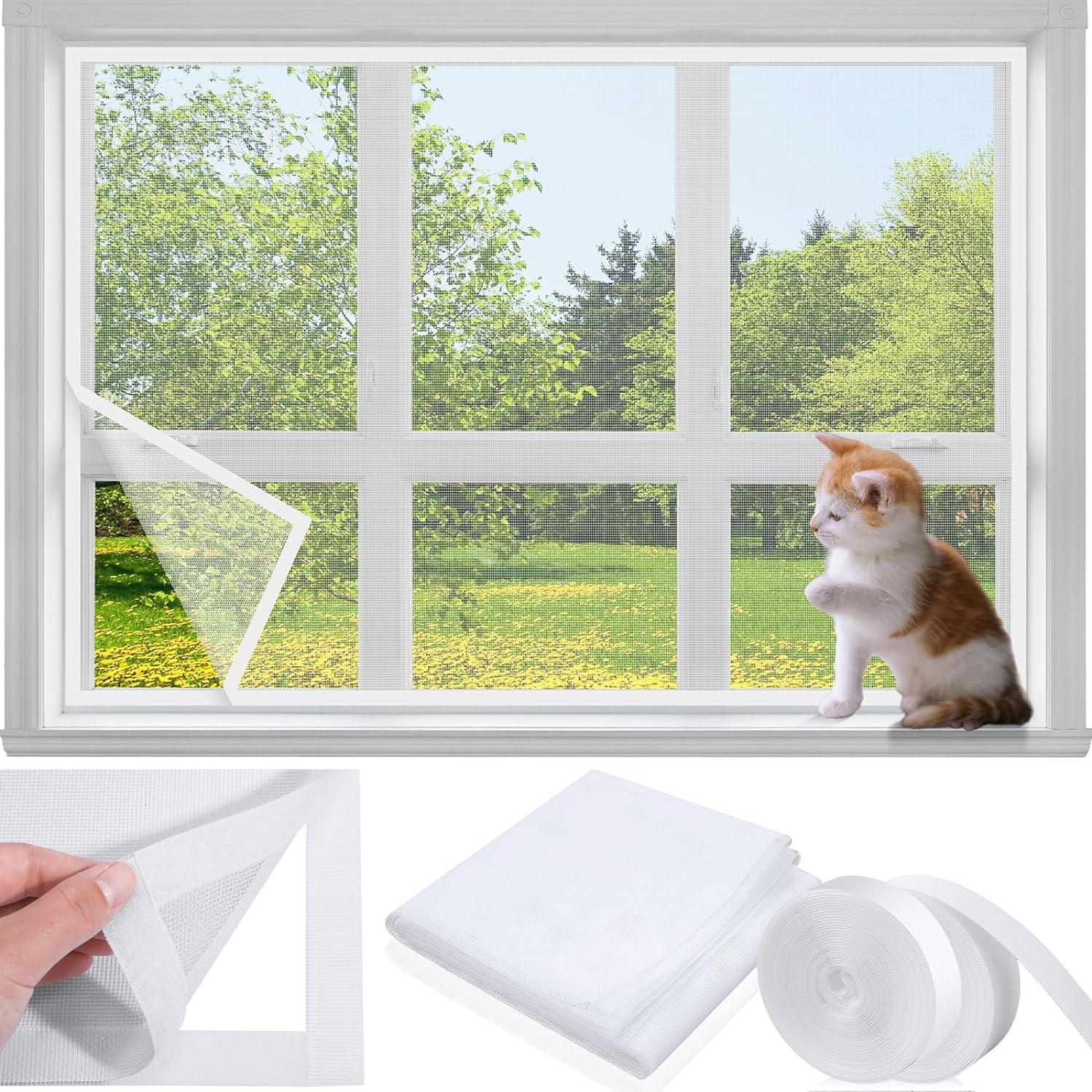 47 X 63 Inch Window Screen With Hook And Loop Adhesive Edge Frame ...