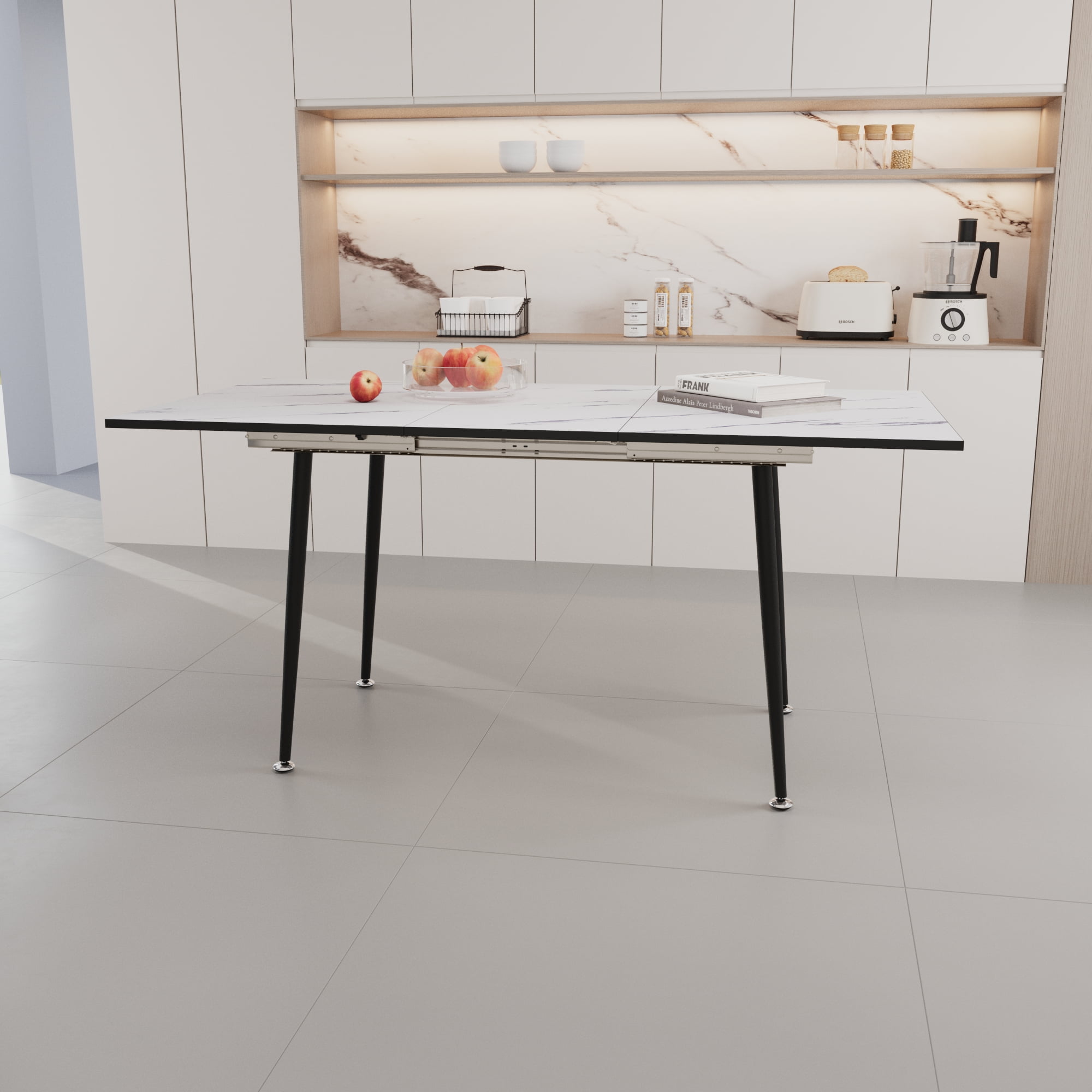 47" expandable to 63" inch MDF square white marble patterned dining ...