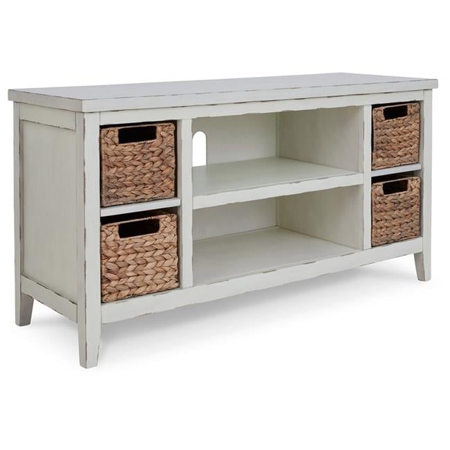 47 in. Anya Rustic TV Entertainment Console - Open Shelf, 4 Baskets ...