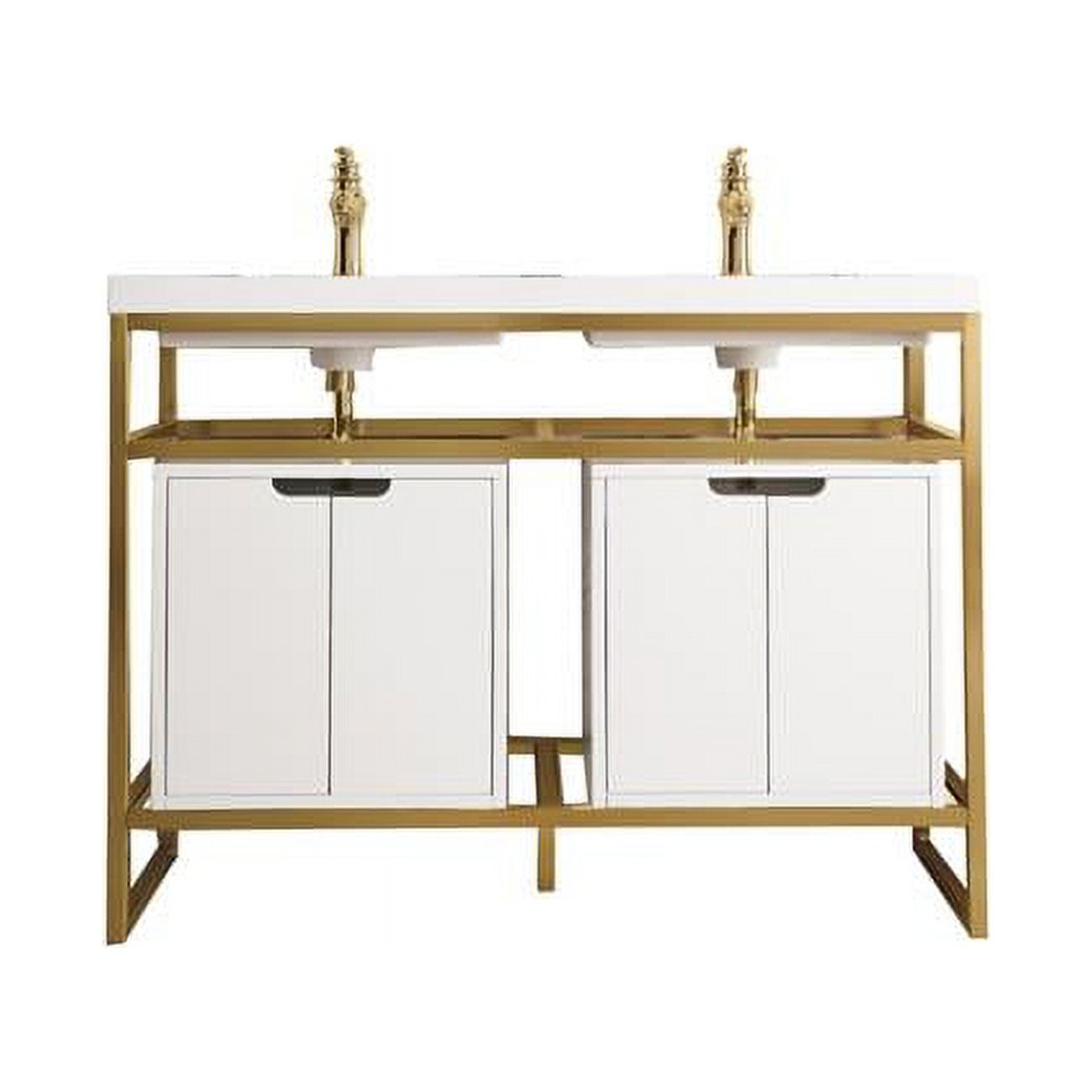 47 in. Boston Stainless Steel Sink Console with Glossy White Storage ...