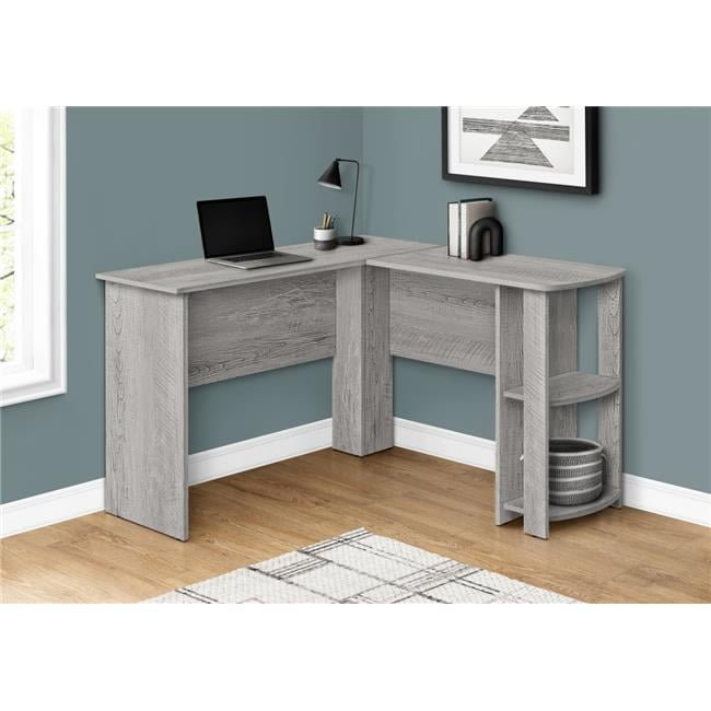 47 in. Industrial Gray L-Shaped Corner Computer Desk with 2 Shelves ...