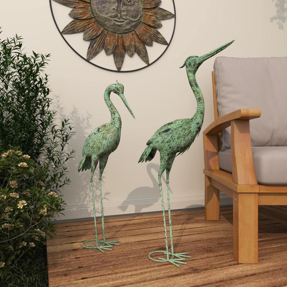 47 in. Oversized Metal Indoor Outdoor Crane Garden Sculpture with ...