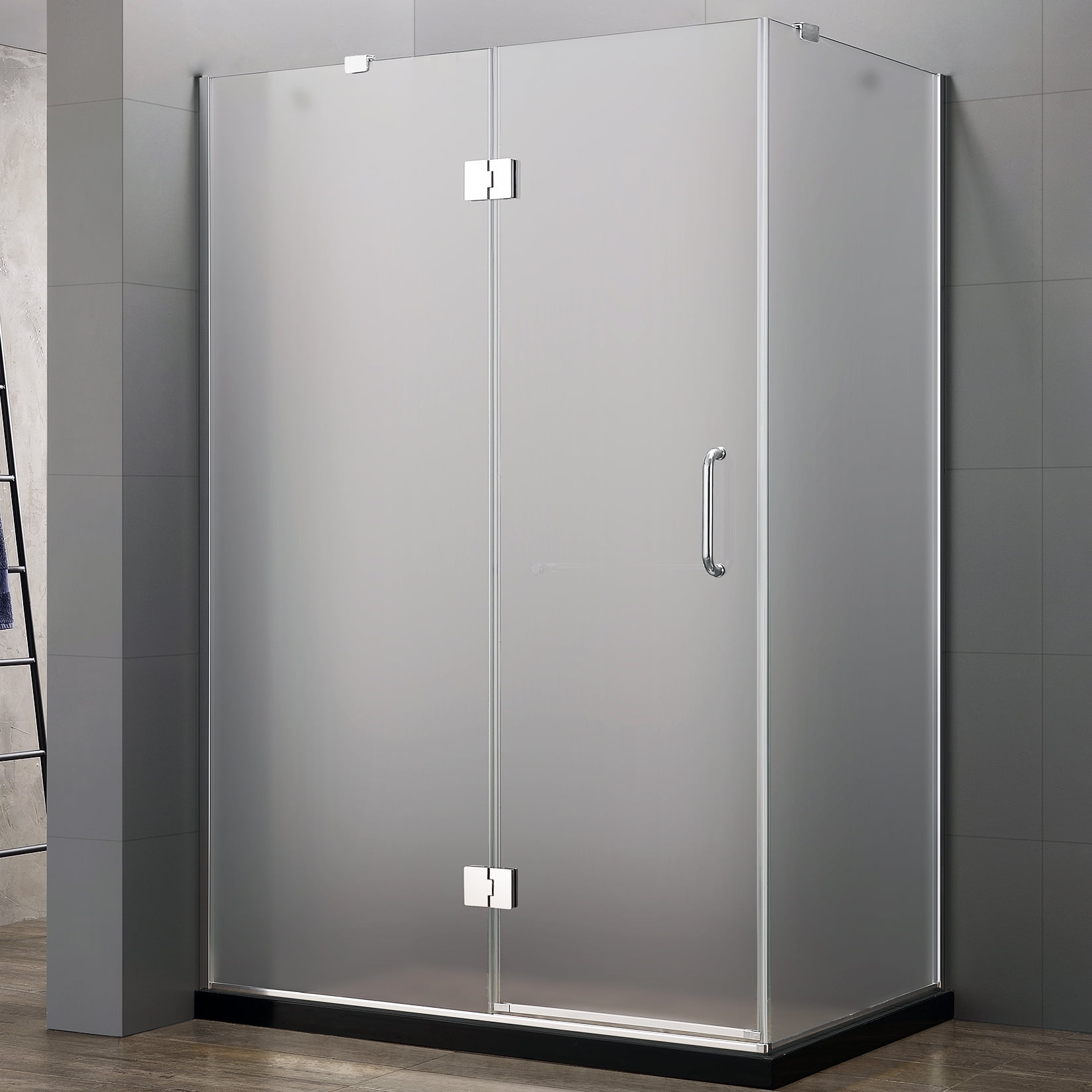 Dreamwerks 32 in. D x 47 in. W x 79 in. H Frameless 3-Piece Hinged Shower Enclosure with Frosted ...