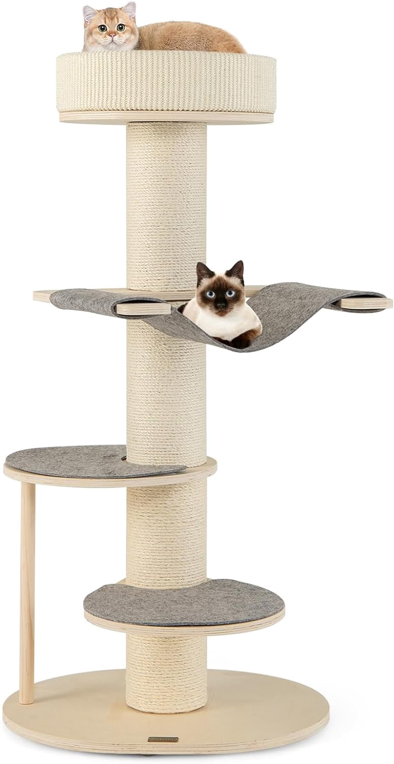 47 inch Cat Tree Tower, Multi-Level Wooden Cat Tower with Sisal ...