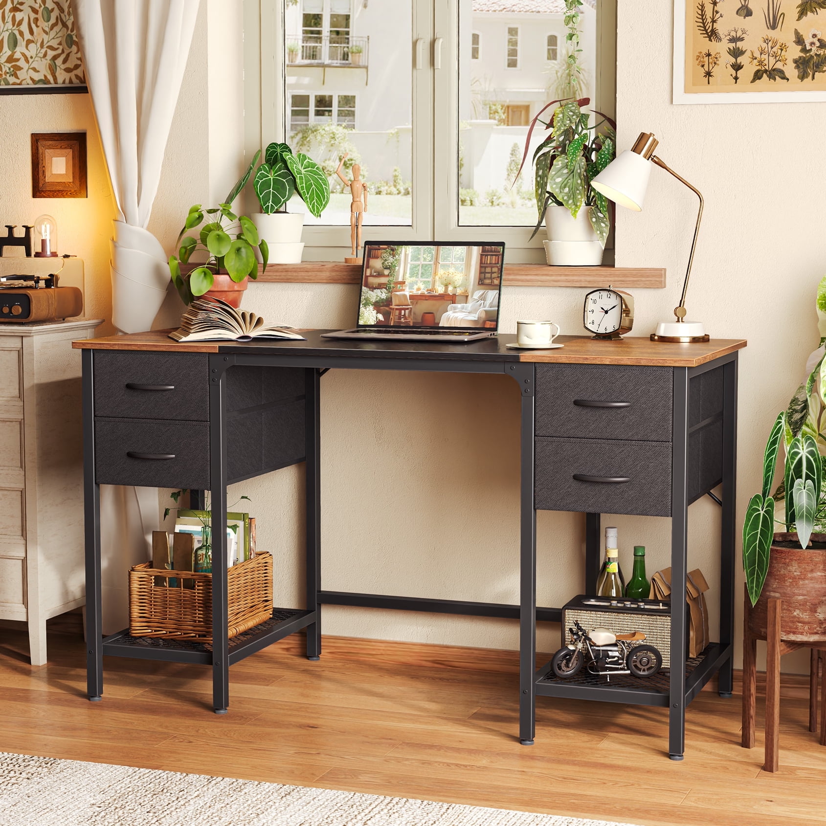 Industrial Computer Desk, 47.2" Office Writing Desk with Drawers ...