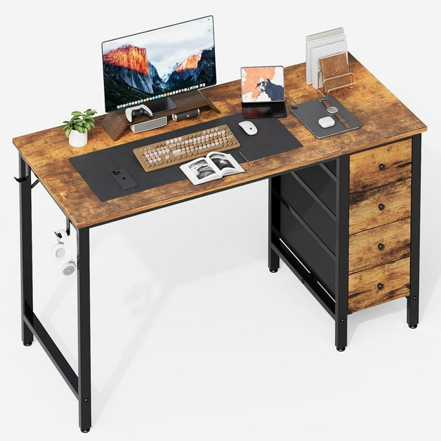 47 inch Computer Desk with 4 Fabric Drawers, Writing Work Study Desk ...