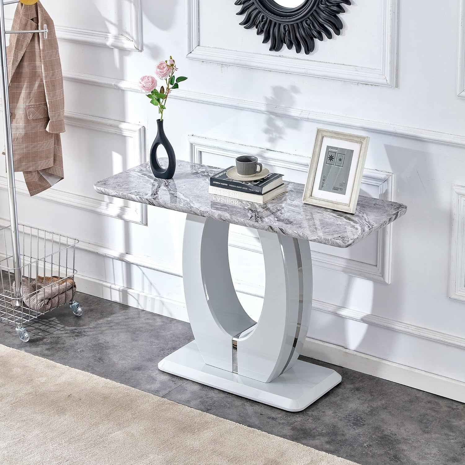 47 inch Entryway Table with Faux Marble Tabletop, Modern Console/Accent ...