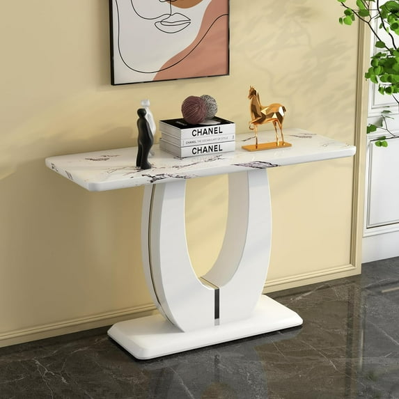 47 inch Entryway Table with Faux Marble Tabletop, Modern Console/Accent ...