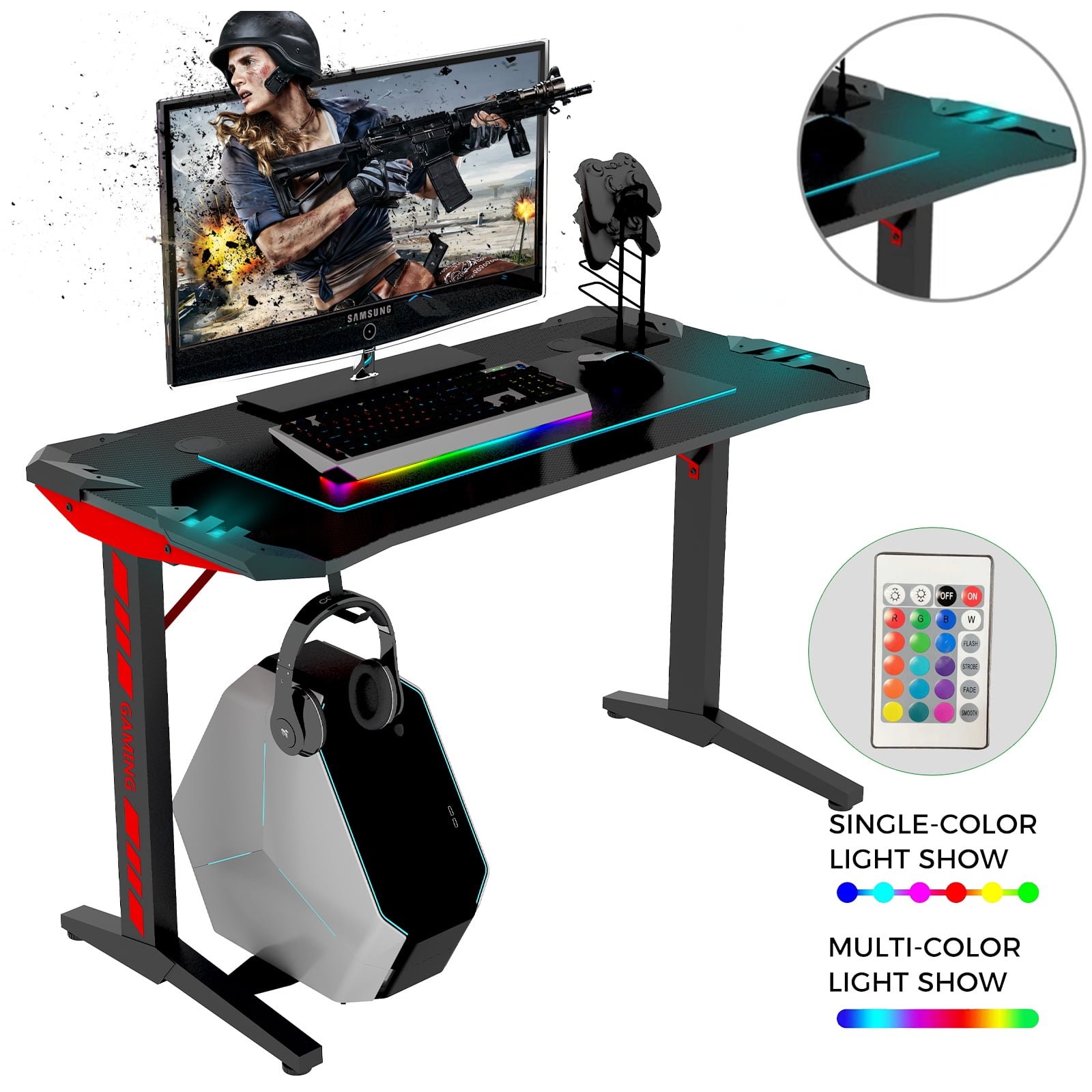 47 inch Ergonomic Gaming Desk T-Shaped Sturdy Computer Table, Gaming ...