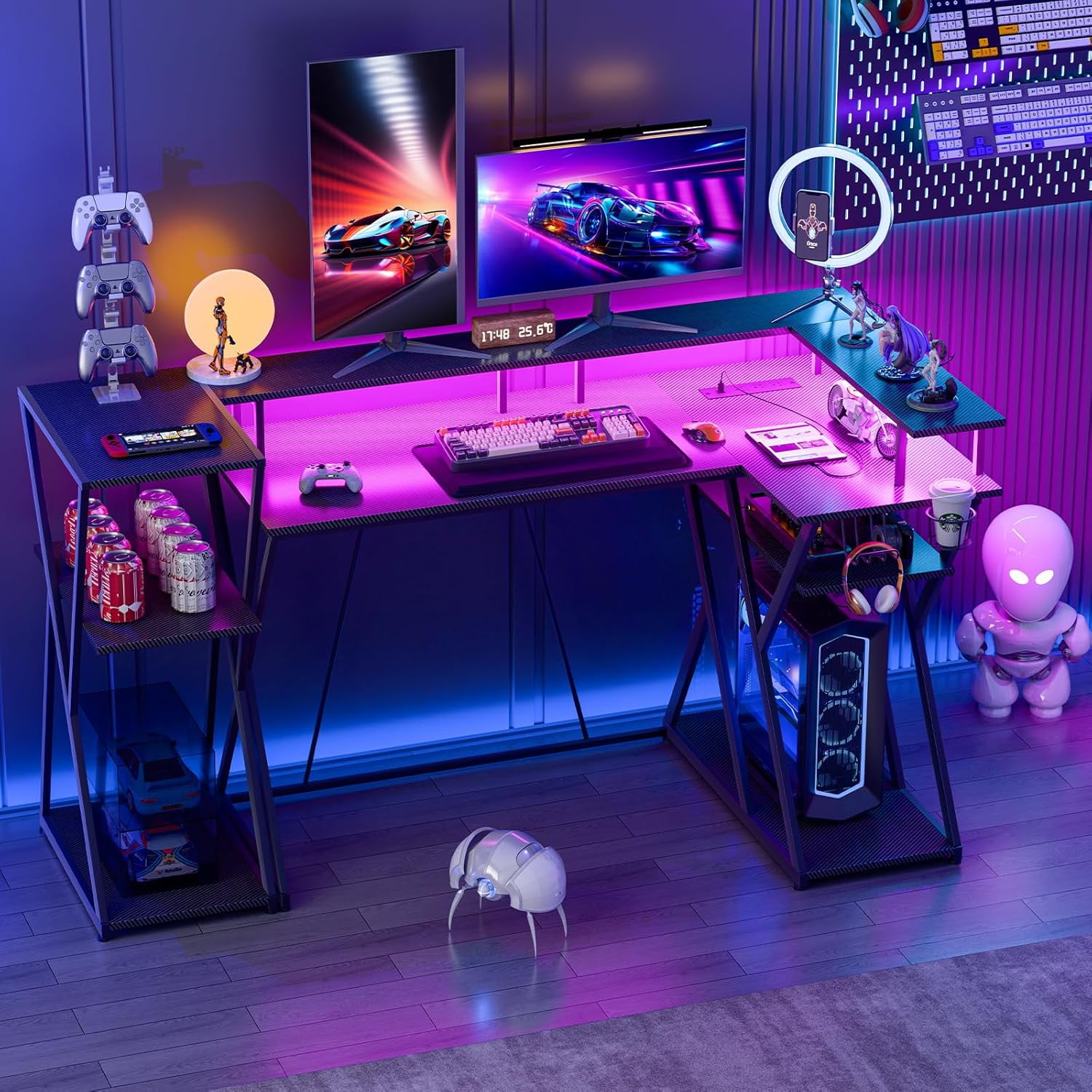 47 inch Gaming Desk with LED Lights & Power Outlets, Corner Computer ...