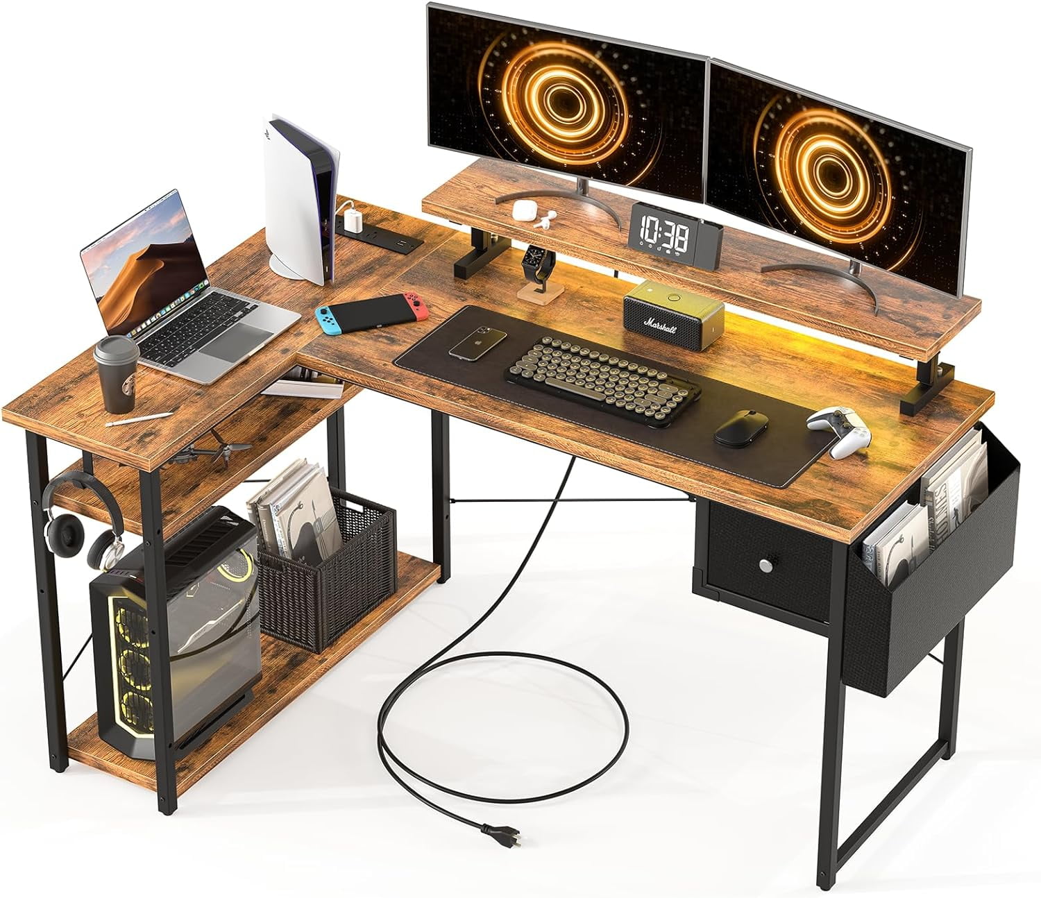 47 inch L Shaped Desk, Computer Desk, Adjustable Stand Office Desk ...