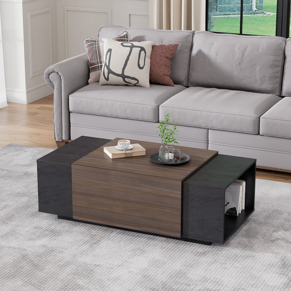 47 inch Modern Coffee Table with 2 Drawers, Rectangle Center Table Wood ...