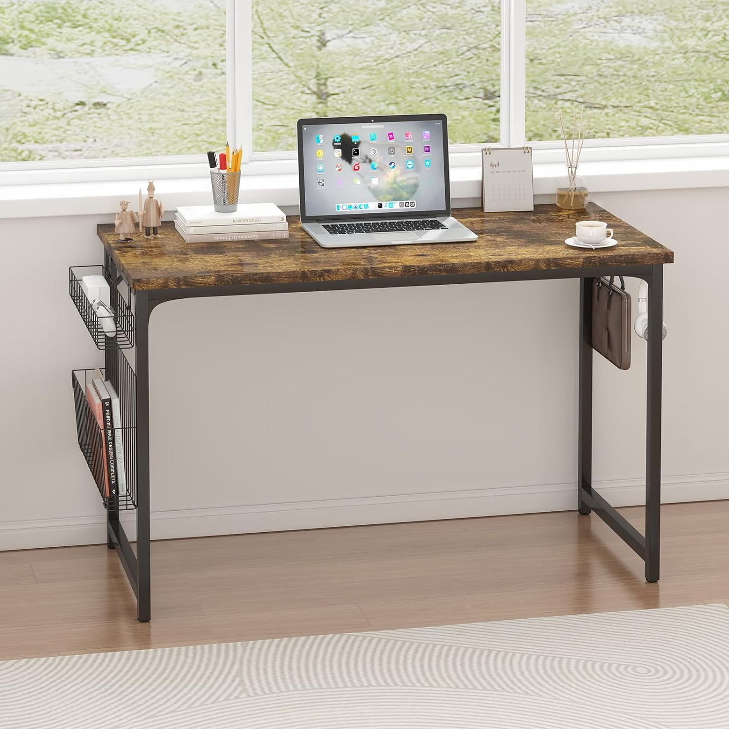 47 inch Office Desk, with Storage Home Office Work Desk with Headphone ...