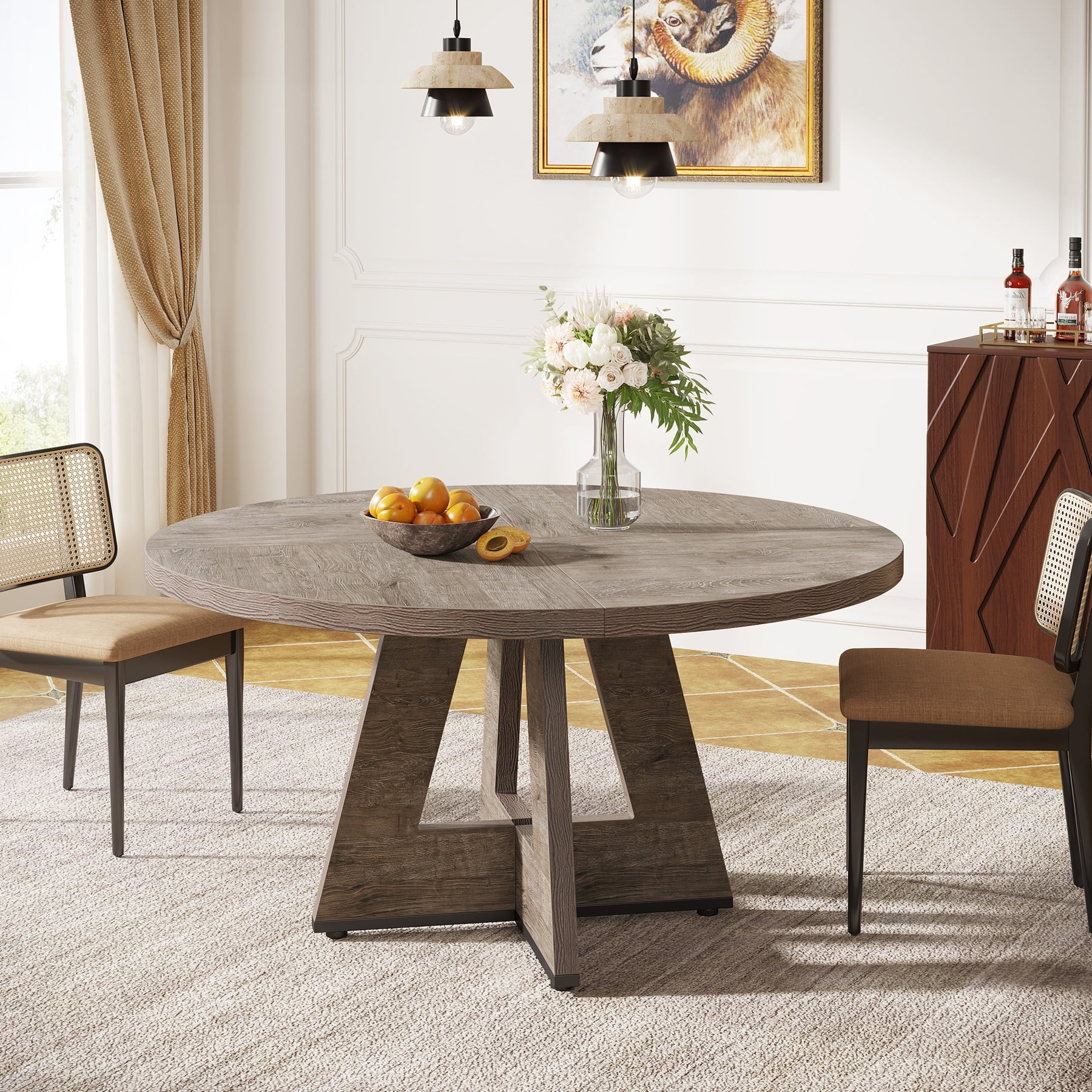47-inch Round Dining Table Wood Dinner Table for 4-6 People Grey ...
