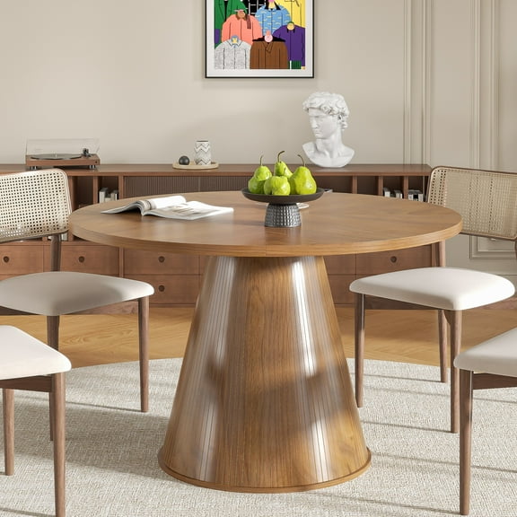 47" Round Dining Table for 4-6, Farmhouse Wood Kitchen Tables, Stable ...