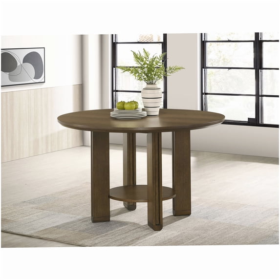 47 inch Round Dining Table for 4 Person, Brown Wood Table with Angular ...