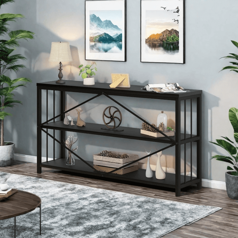 47 inchModern Metal Wood Entryway Console Table, Industrial 3 Tier ...