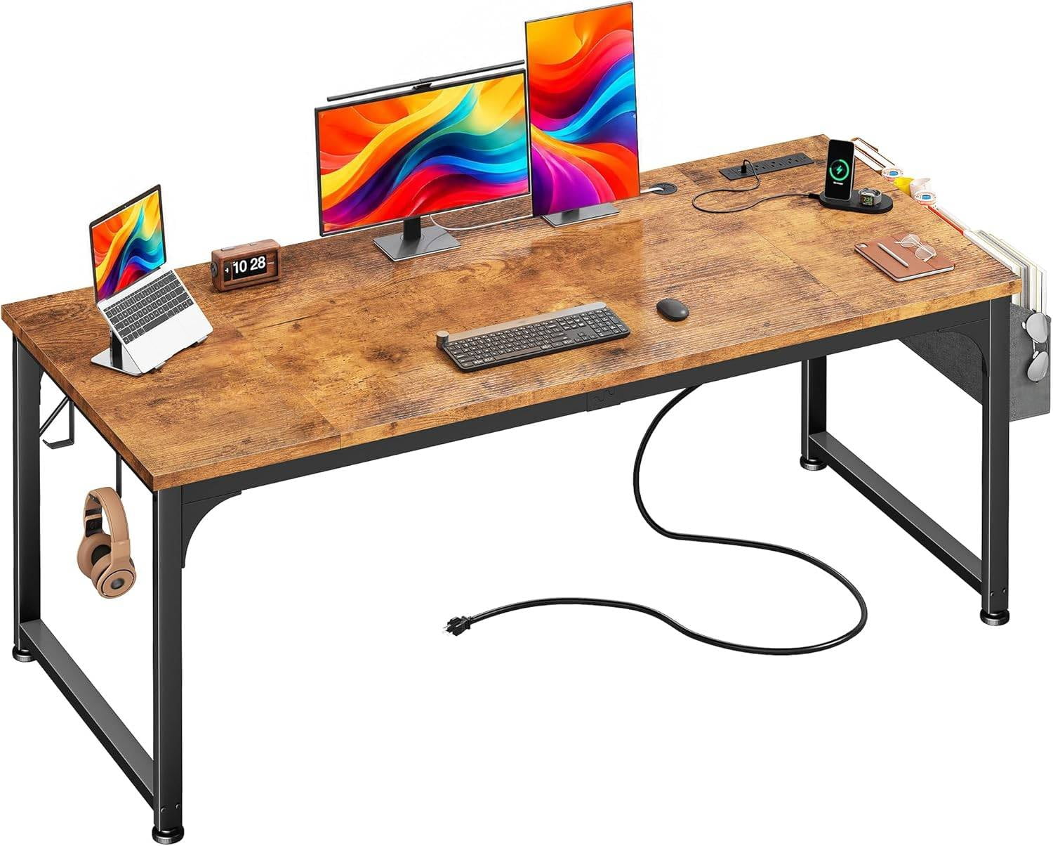 47 x 24 Inch Heavy-Duty Computer Desk with RGB Lighting, Power Outlets ...