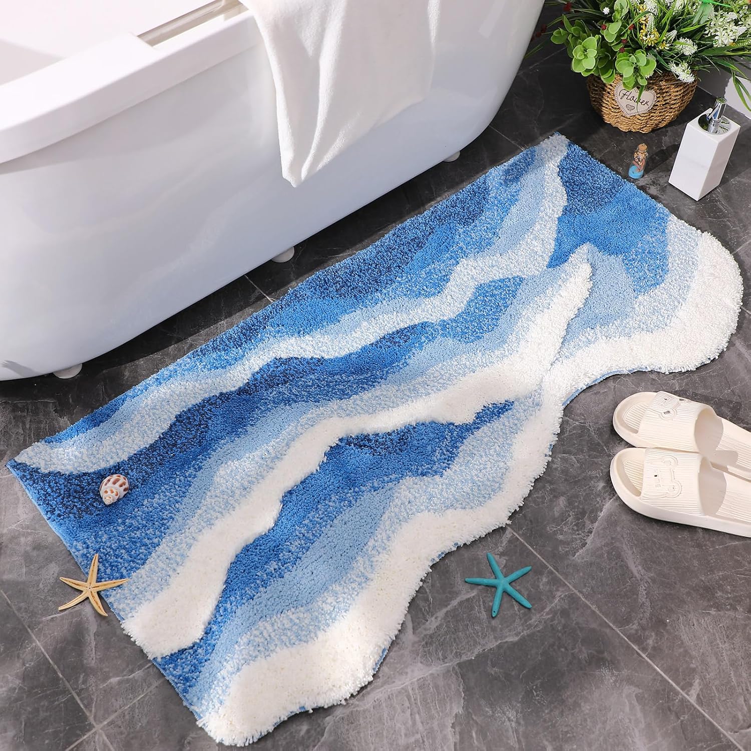 47 x 24 Inch Tufted Ocean Waves Area Rug Ocean Rug with Nonslip Backing ...