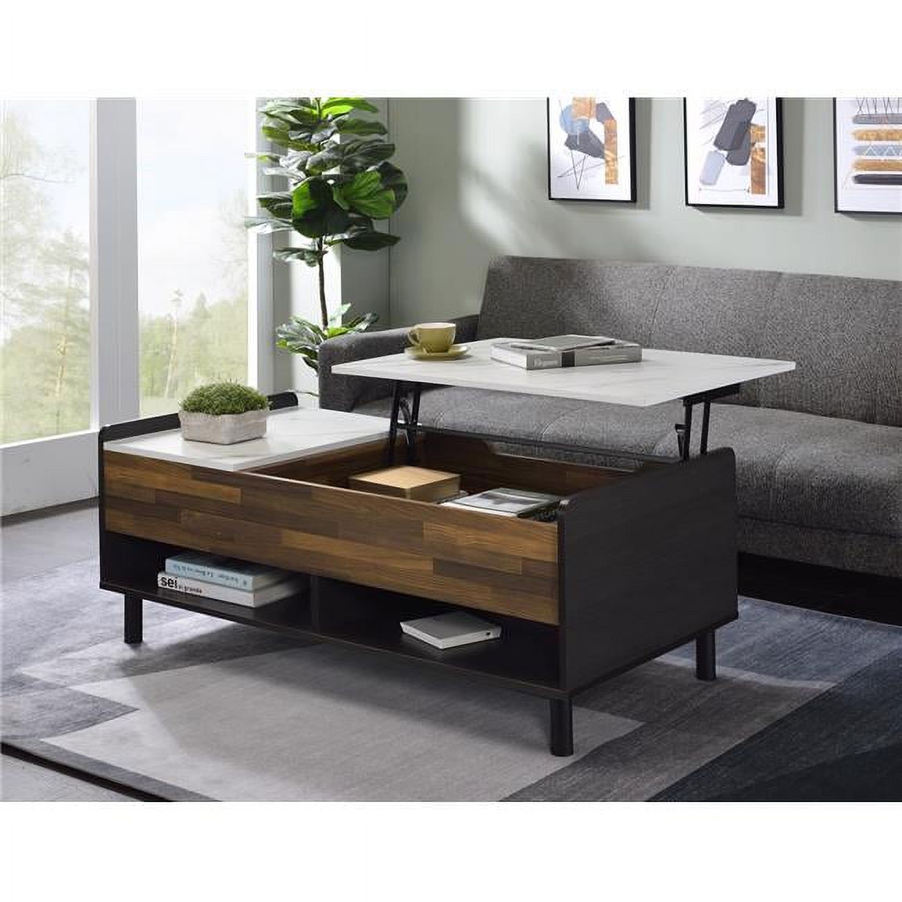 47 x 24 x 24 in. Axel Coffee Table with Lift Top, Marble, Walnut ...