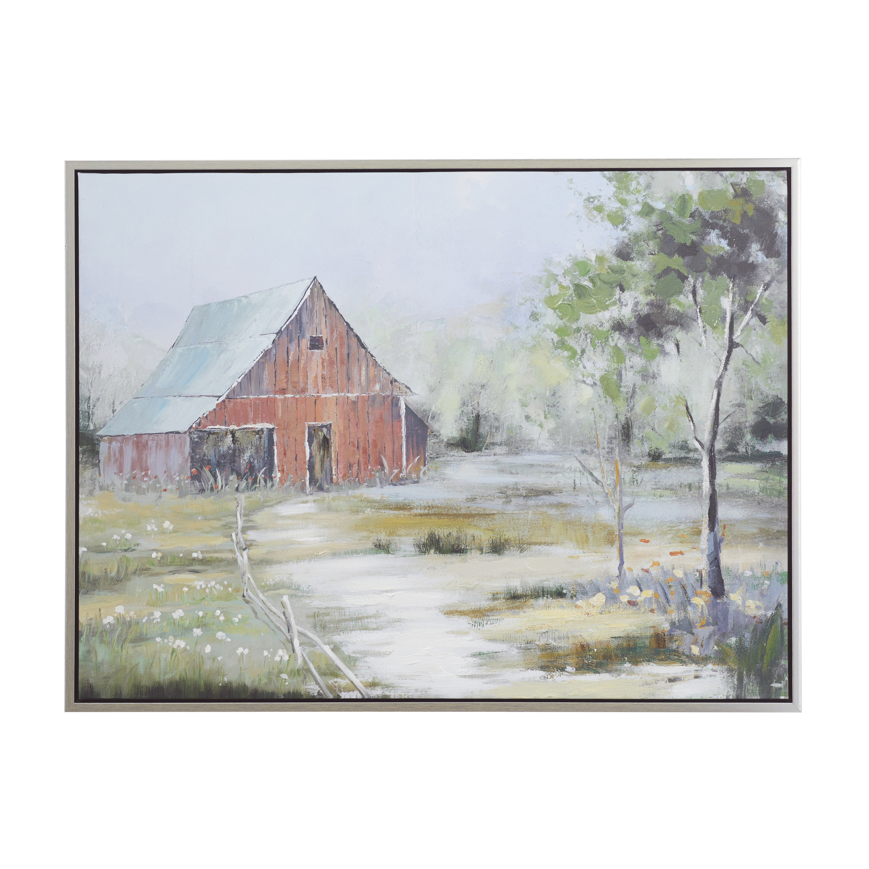 Stupell Industries Vast Rural Barn Landscape Painting Metallic Gold ...