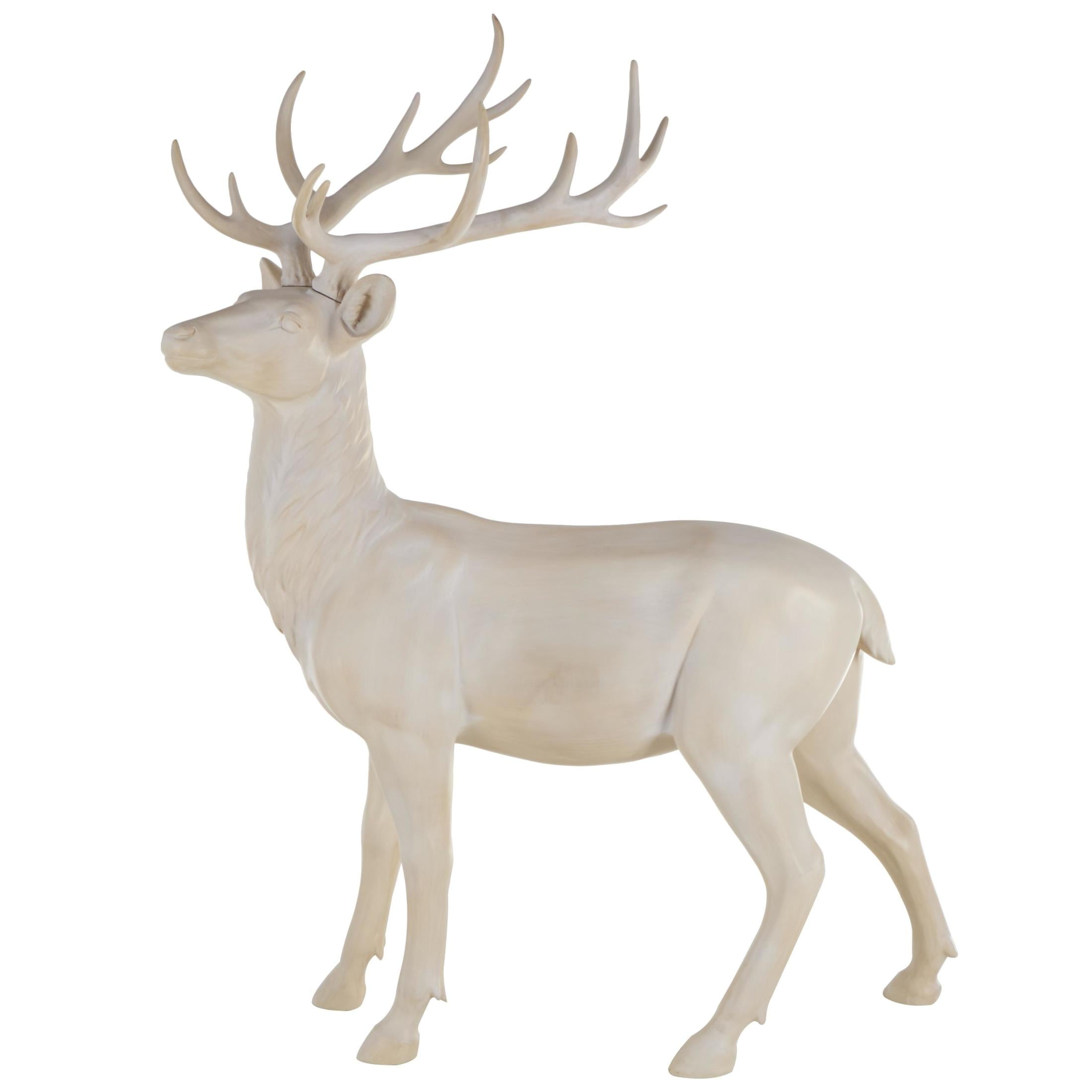 47" x 63" Cream Resin Large Textured Floor Reindeer Christmas Sculpture ...