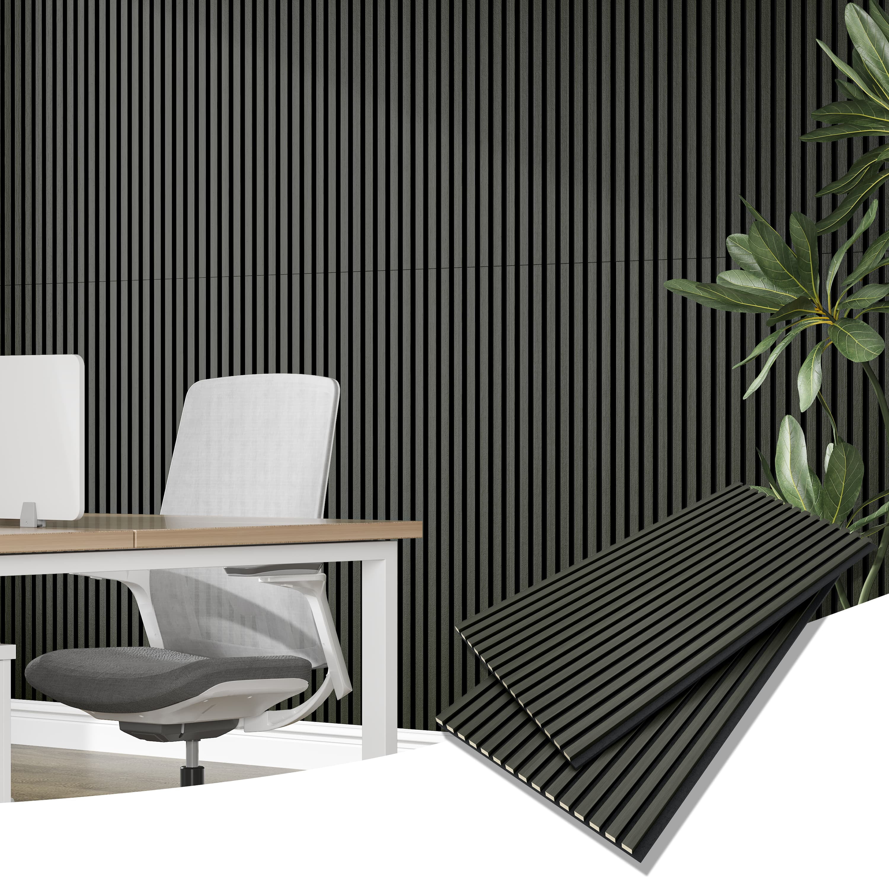 47"x24" Acoustic Slat Wood Wall Panel 3D Slatted Wall Panels 2Pcs,Black ...
