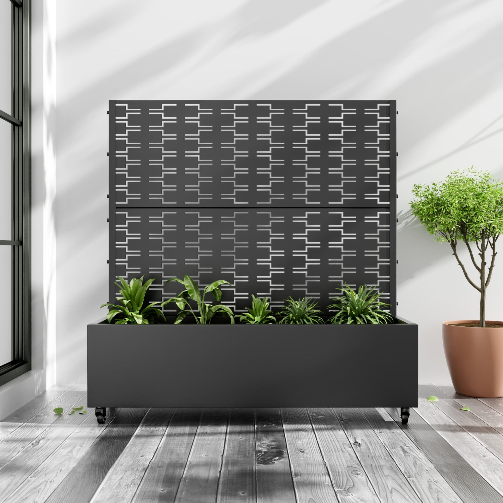 Dovelina 47"x47" Metal Rectangle Raised Garden Bed with Trellis ...