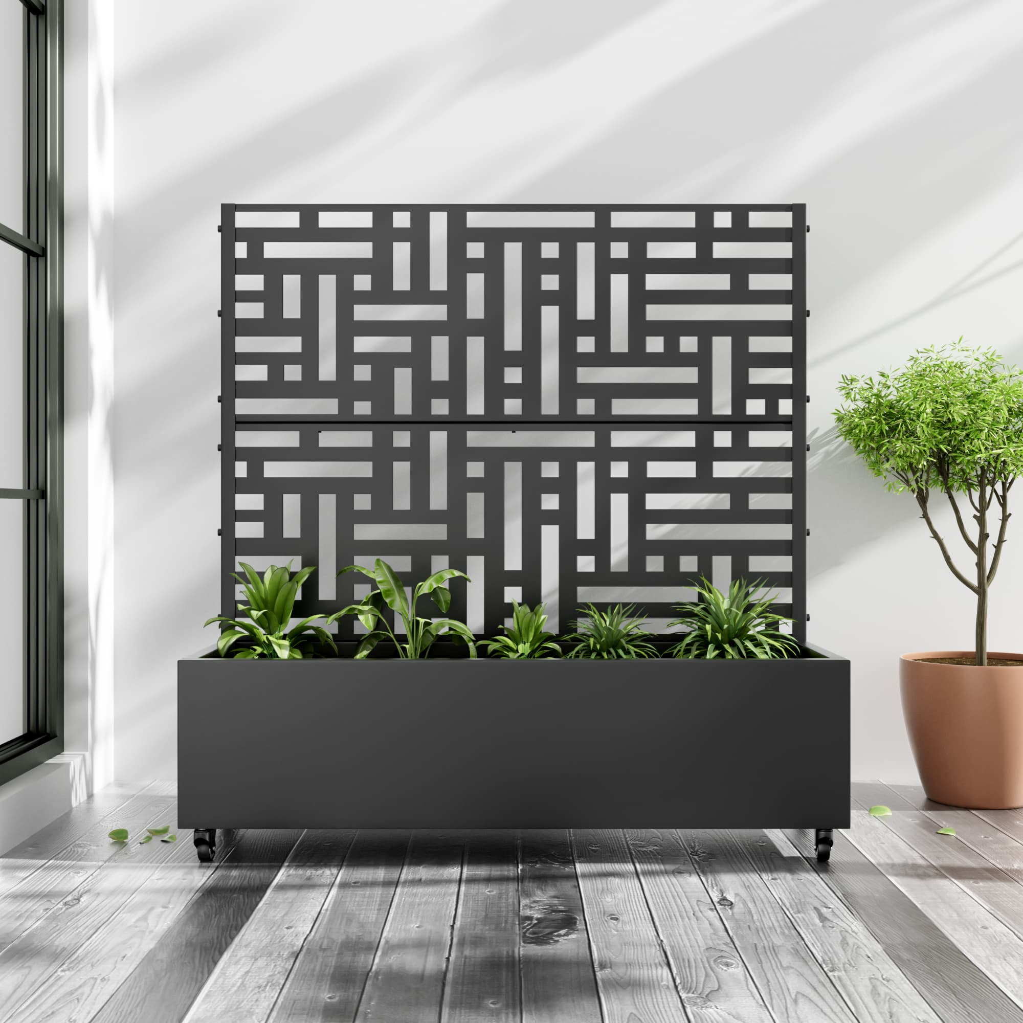 MAYEERTY 47"x47" Metal Black Rectangle Planter Box, Outdoor Raised ...
