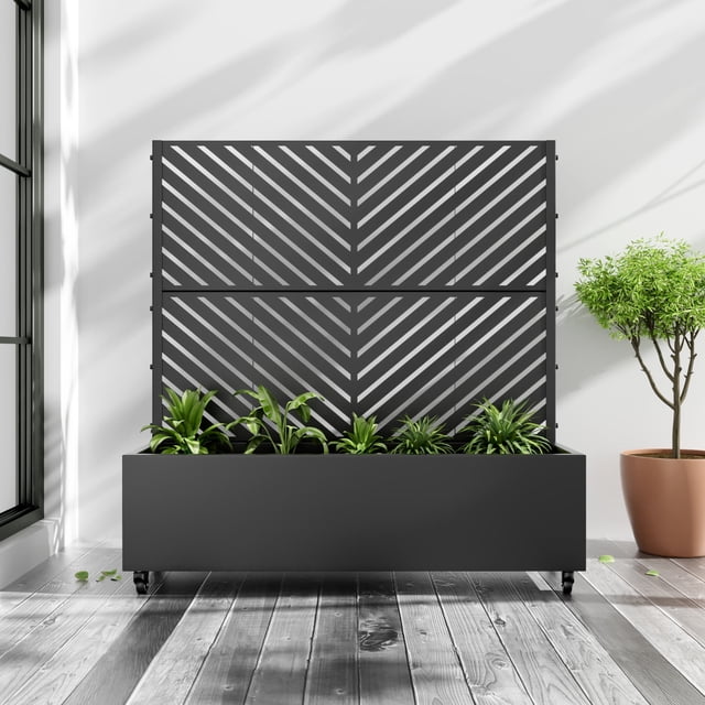 47"x47" Metal Black Rectangle Pots and Planter Raised Box with Trellis ...
