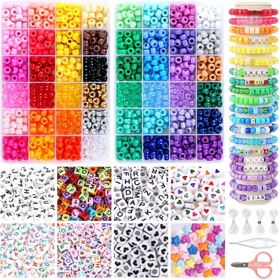 , Colors Pony Beads Rainbow Kandi for Bracelets Making Kit, mm Plastic ...