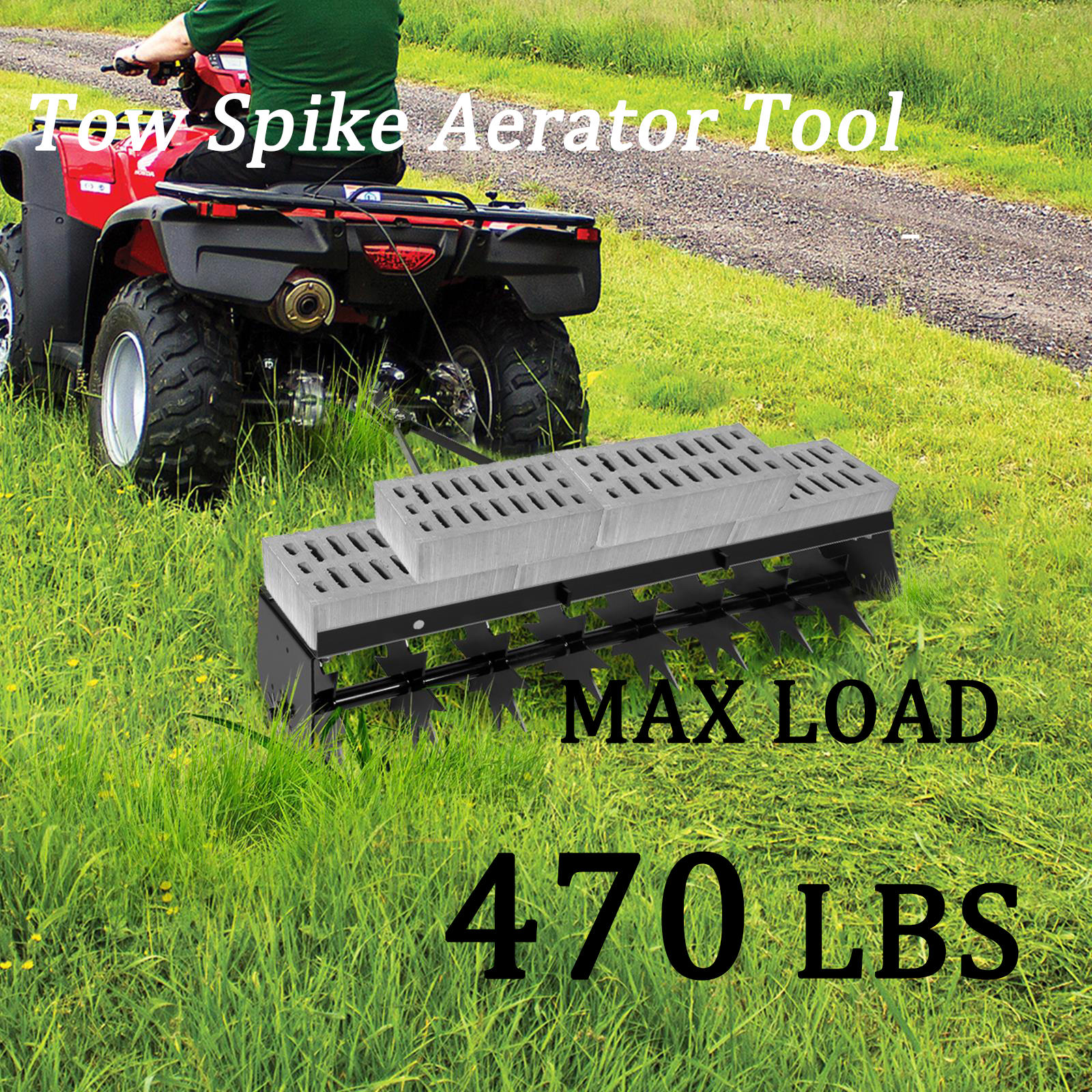 470LBS Capacity Tow Spike Aerator Tool, Rolling Aerator, Black Tow ...