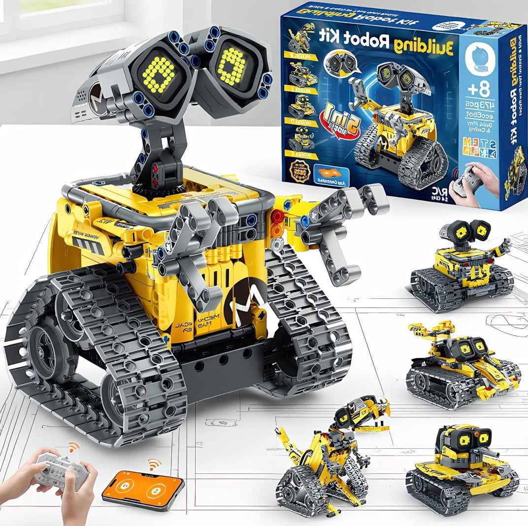 473-Piece 5-in-1 Robot Building Kit with Remote Control, STEM Coding ...
