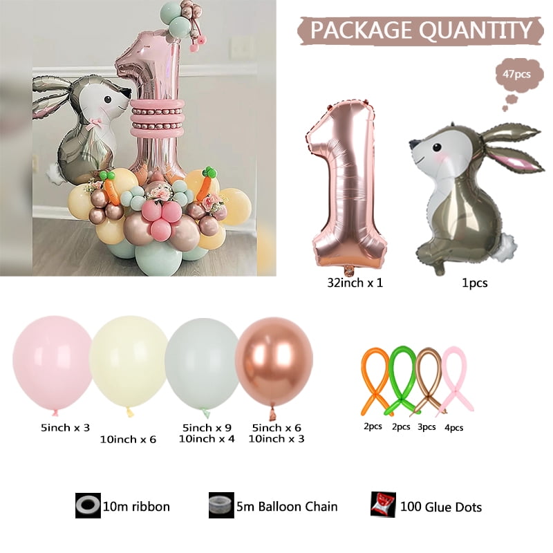 47Pcs Balloons Cute Rabbit Series Theme Pink Latex Balloons for Bridal ...