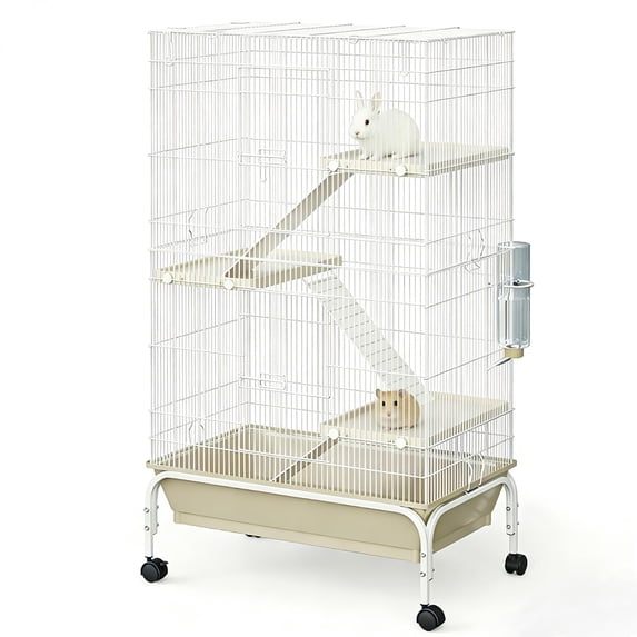 47in Height Large Ferret Cage, Multi Layer Rolling Pet Crate with Ramp ...