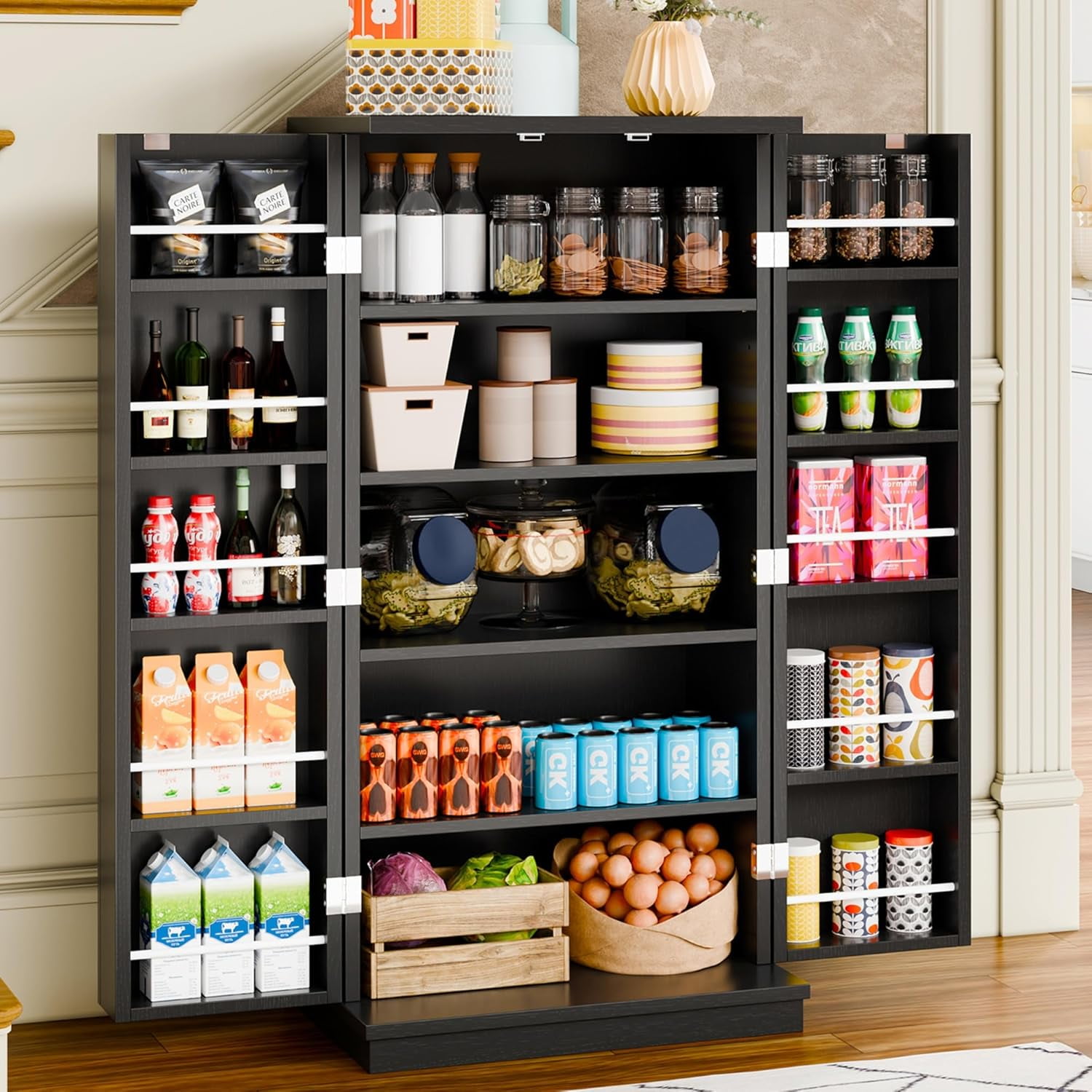 47in Pantry Cabinet, Wooden Kitchen Storage Cabinets Freestanding ...