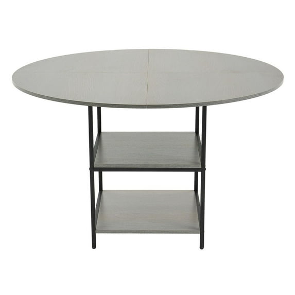 47in Round Dining Table Wood Kitchen Table for 4-6 Person Grey ...